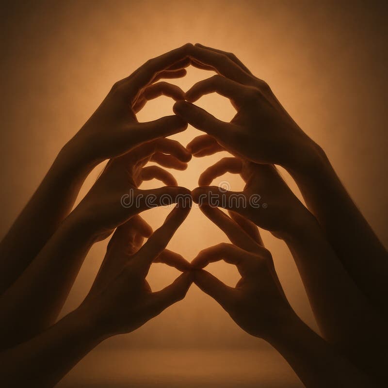 Multiple Hands Form a Symmetrical Shape in Soft Warm Lighting, Creating ...