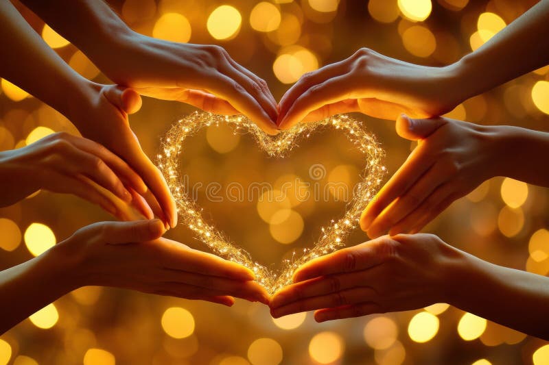 Unity through Shared Hearts As Hands Create a Glowing Symbol of Love ...
