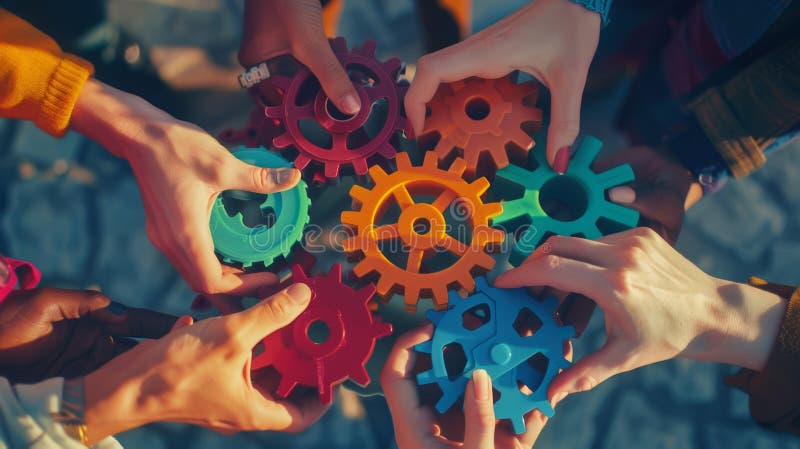 The Hands Holding Colorful Gears.AI Generated Image Stock Photo - Image ...