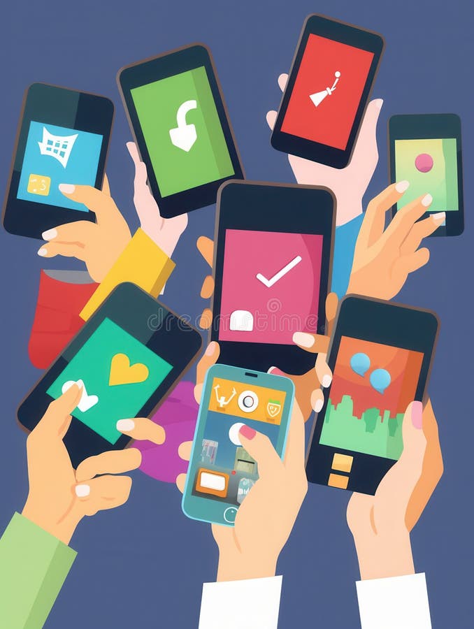 Multiple Hands Hold Smartphones Featuring Different Social Media Apps ...