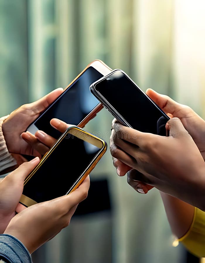 Multiple Hands Hold Various Smartphones, Together, Representing Modern ...