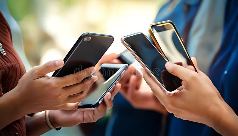 Multiple Hands Hold Various Smartphones, Together, Representing Modern ...