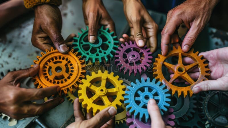 The Hands Holding Colorful Gears.AI Generated Image Stock Photo - Image ...