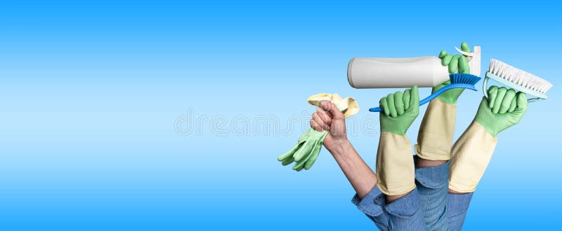Multiple Hands Holding Different Tools for Housekeeping Banner. Spring ...