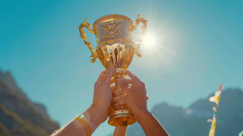 The Gold Trophy in Hands.AI Generated Image Stock Photo - Image of ...
