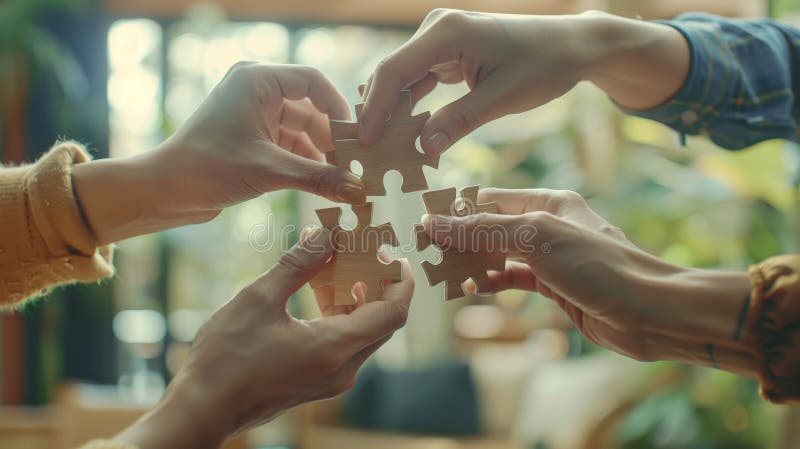 Hands Assembling Puzzle Pieces. AI Generated Stock Image - Image of ...