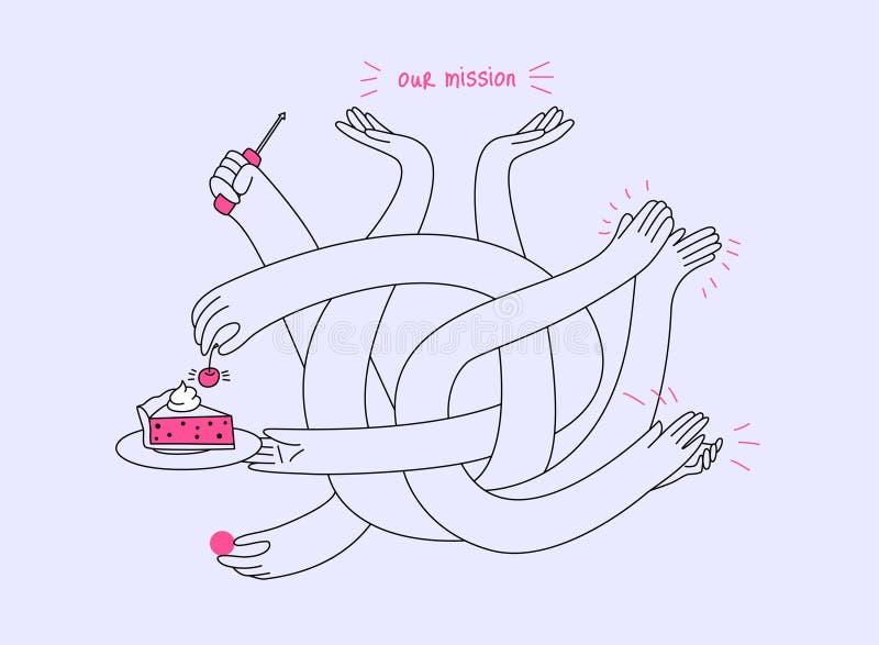 Flat Vector Illustration of Collaborative Hands Performing Multitasking ...
