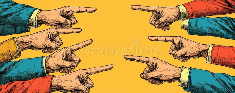 Multiple Hands Pointing in Different Directions on Colorful Background ...