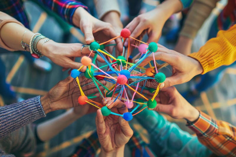 Multiple Hands Reach Out To Hold a Vibrant, Multi-colored Structure ...