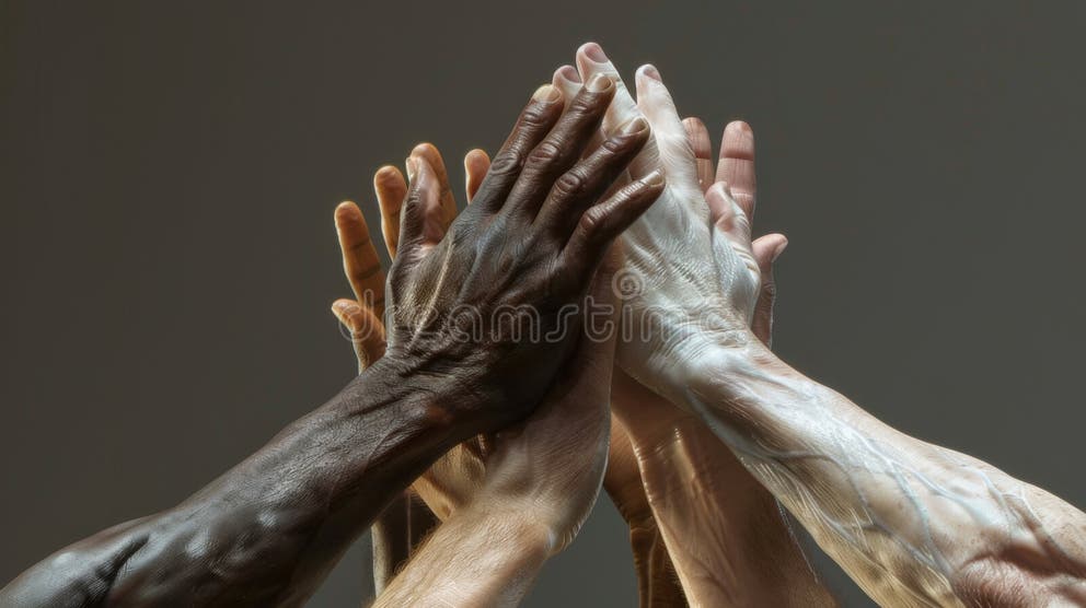 Multiple Hands Reach Together in a Gesture of Unity and Cooperation ...
