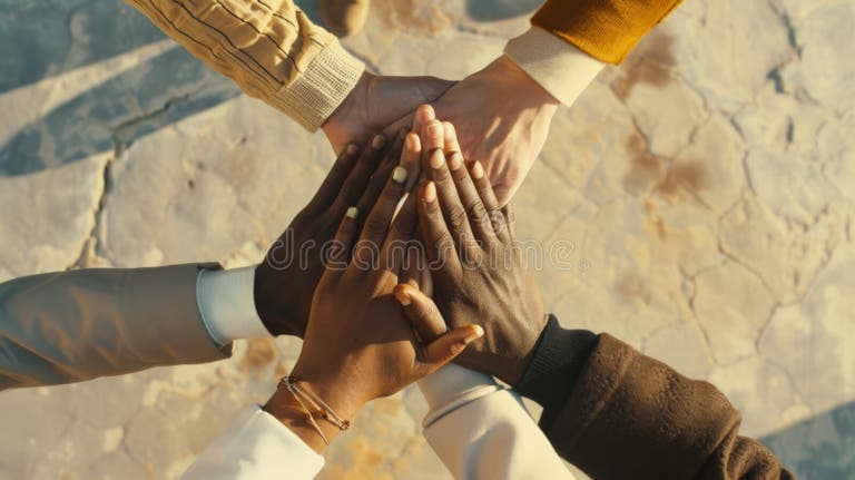 Multiple Hands Reach Together in a Gesture of Unity and Cooperation ...