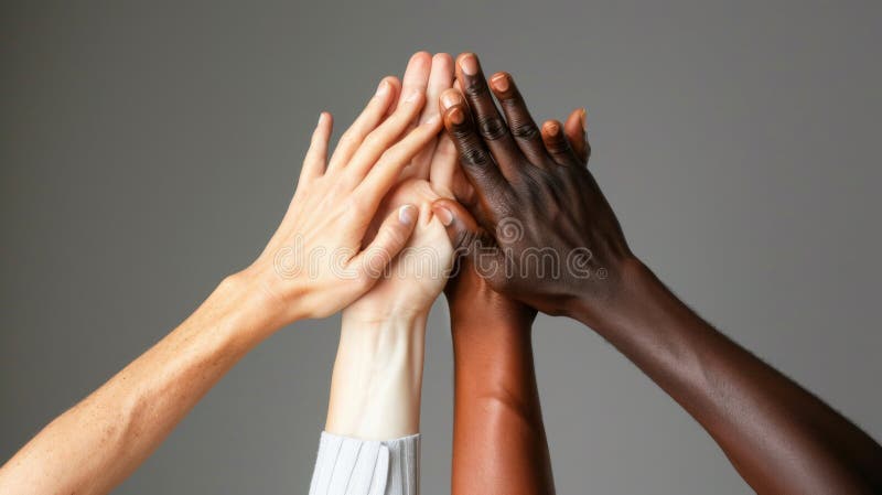 Multiple Hands Reach Together in a Gesture of Unity and Cooperation.. AI Generated Stock Photo ...