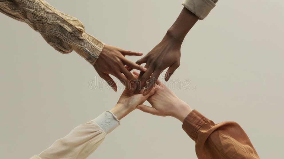 Multiple Hands Reach Together in a Gesture of Unity and Cooperation ...