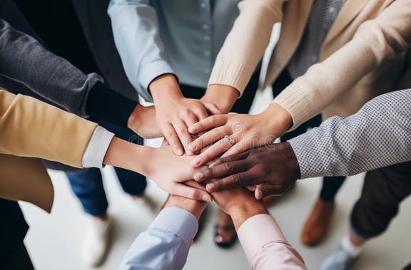 Multiple Hands Stacked Together Showing Unity and Teamwork in a ...