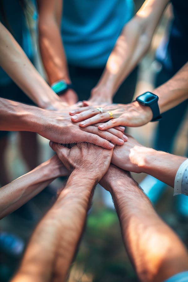 Multiple Hands Stacked Together Symbolizing Teamwork and Unity in ...