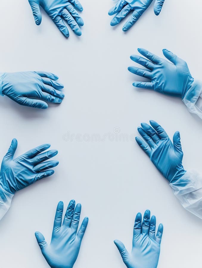 Multiple Hands with Sterile Medical Gloves are Positioned Around a ...