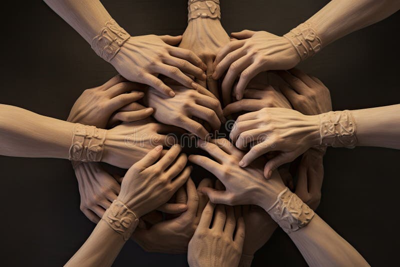 Multiple Hands with Their Hands Together in a Circle Stock Illustration ...