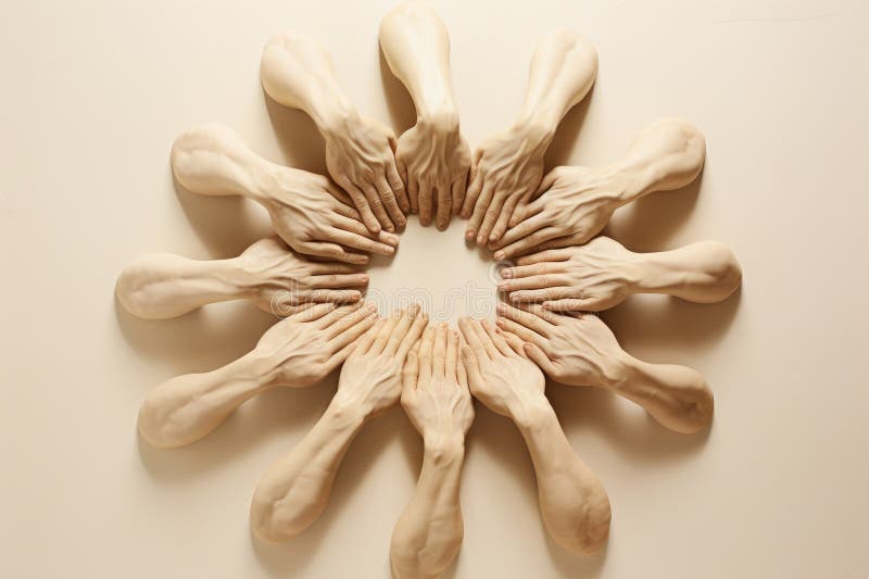 Multiple Hands with Their Hands Together in a Circle Stock Image ...