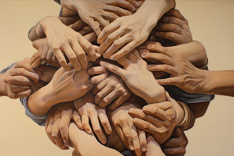 Multiple Hands with Their Hands Together in a Circle Stock Illustration ...