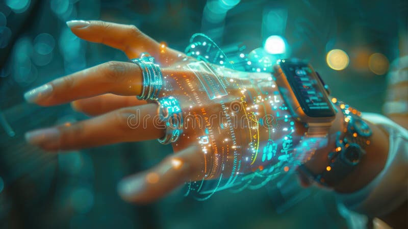 Group of Hands with Smartwatches Connected Digitally Stock Photo ...