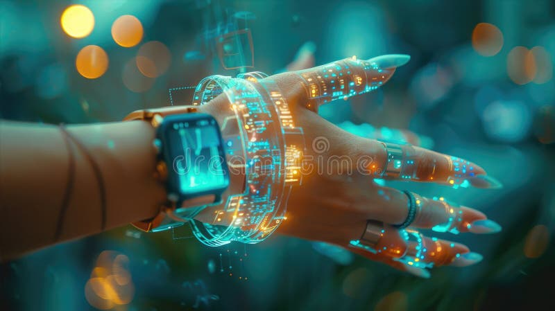 Group of Hands with Smartwatches Connected Digitally Stock Image ...