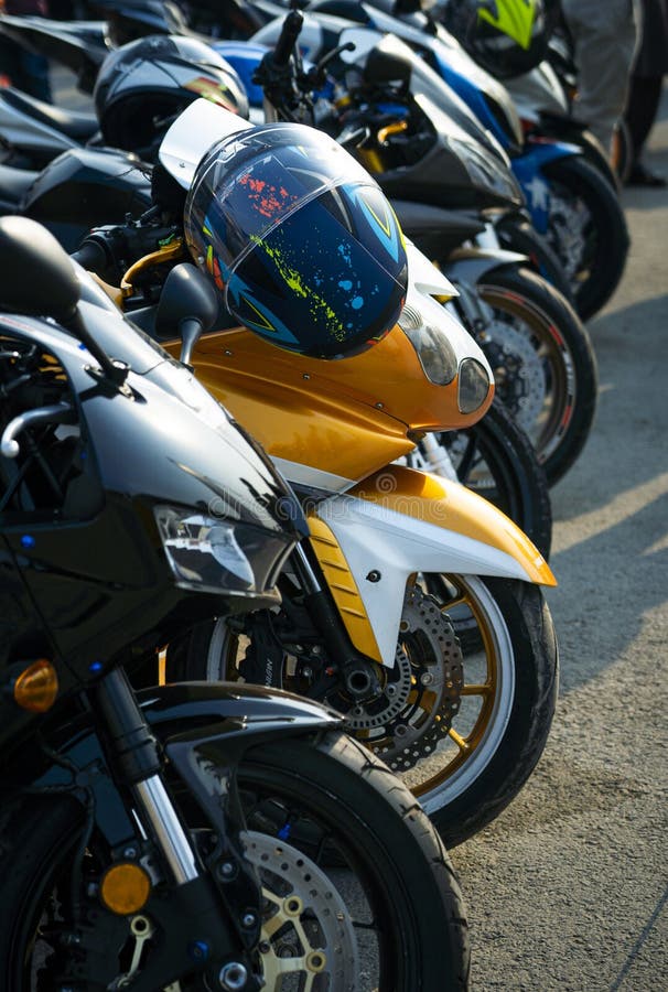 Multiple Heavy Bikes Parked in a Row Stock Image - Image of heavy ...