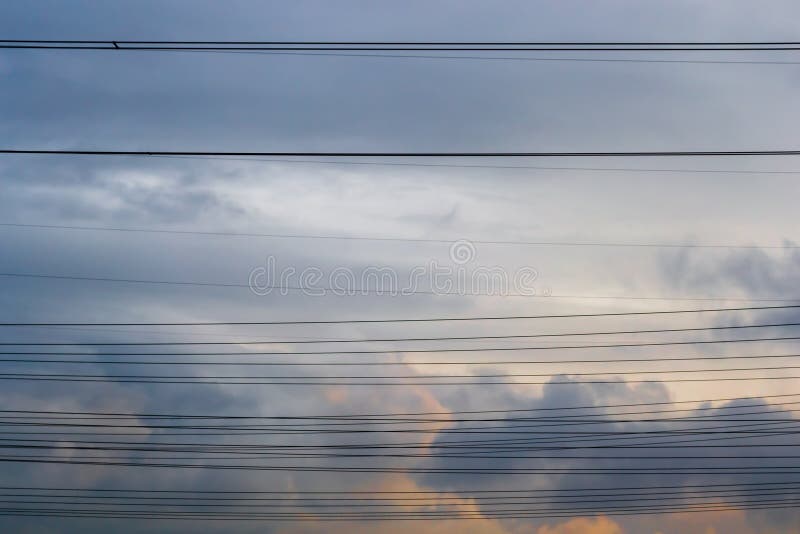 Multiple Horizontal High Voltage Cable Lines Across Stormy Clouds, at ...