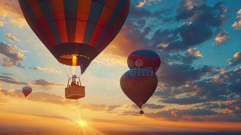 Multiple Hot Air Balloons Rise into the Sky, Illuminated by the Radiant ...