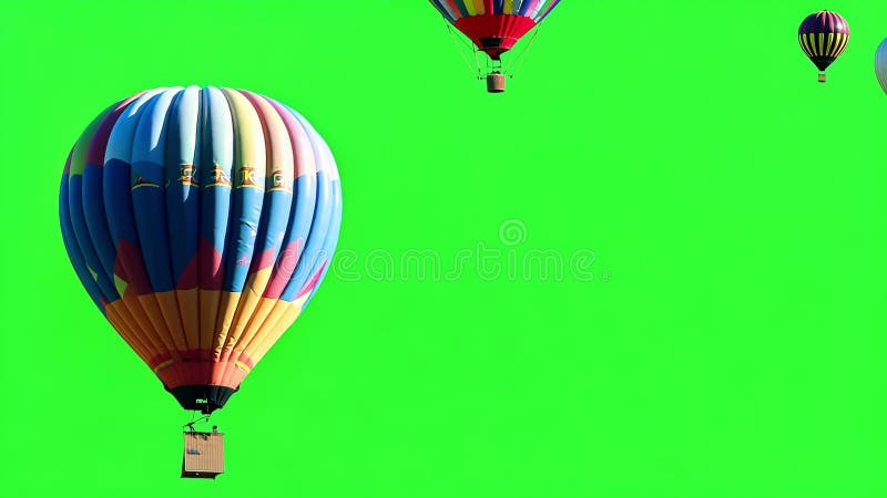 Multiple Hot Air Balloons Soaring into the Sky. Green Screen Chromakey ...