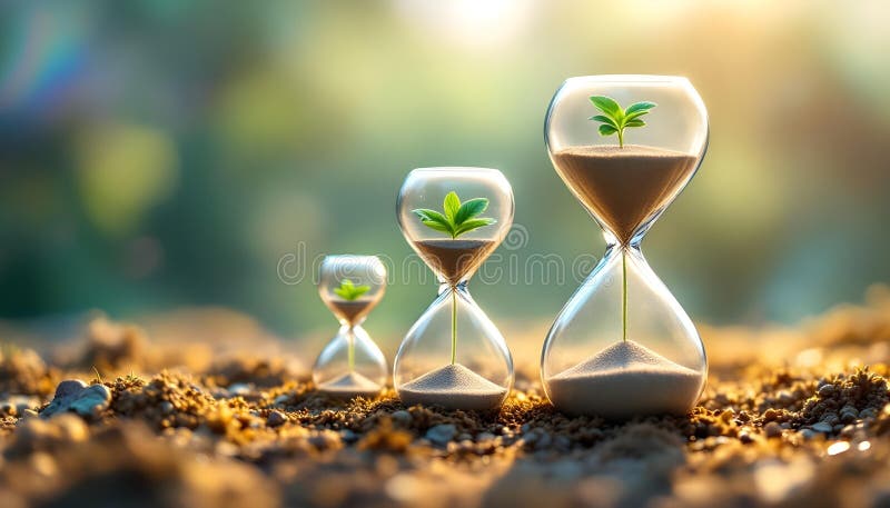 Hourglass Growth Concept with Seedlings and Sand Stock Illustration ...