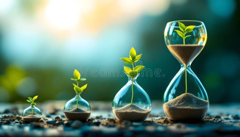 Hourglass Growth Concept with Seedlings and Sand Stock Illustration ...