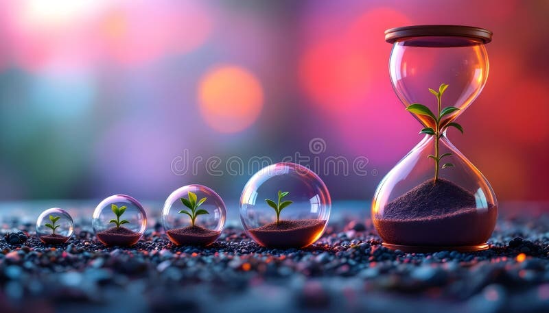 Hourglass Growth Concept with Seedlings and Sand Stock Illustration ...
