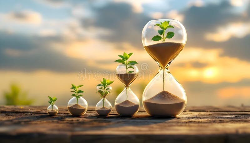 Hourglass Growth Concept with Seedlings and Sand Stock Illustration ...
