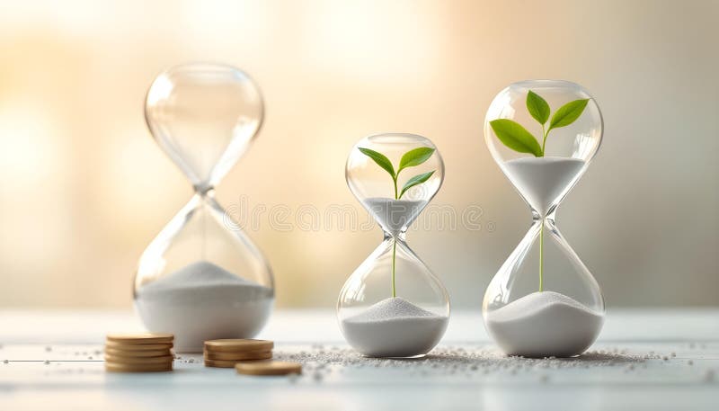 Hourglass Growth Concept with Seedlings and Sand Stock Illustration ...