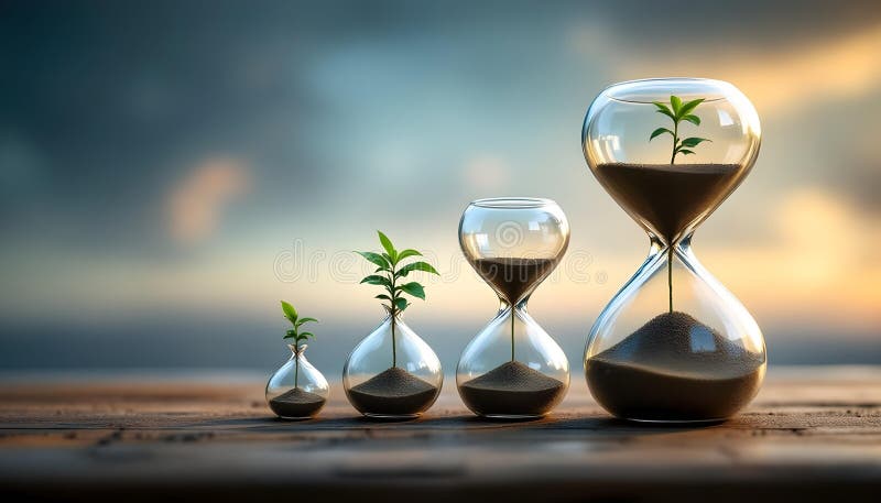 Hourglass Growth Concept with Seedlings and Sand Stock Illustration ...