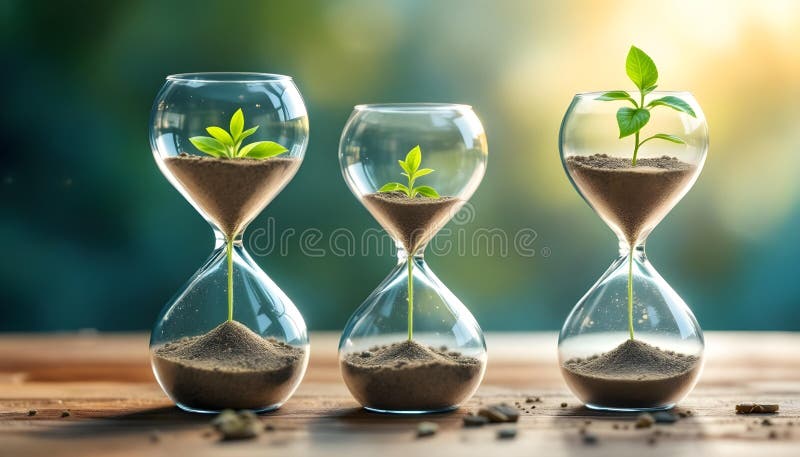 Hourglass Growth Concept with Seedlings and Sand Stock Illustration ...