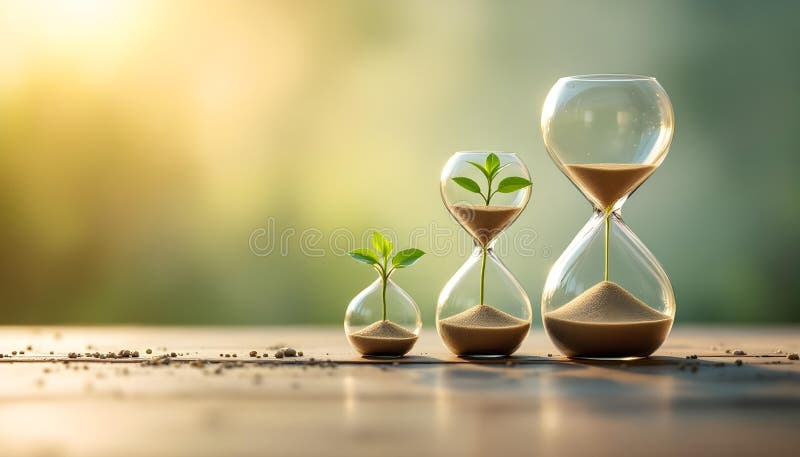 Hourglass Growth Concept with Seedlings and Sand Stock Illustration ...