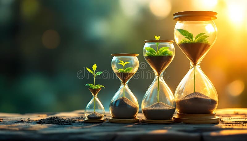 Hourglass Growth Concept with Seedlings and Sand Stock Illustration ...