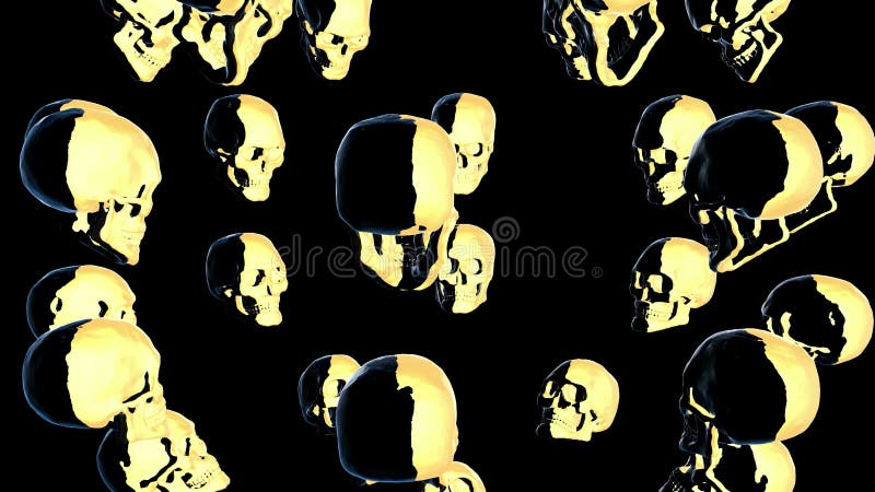 Multiple Human Skulls Facing Each Other in Golden and Black Colour 3D ...