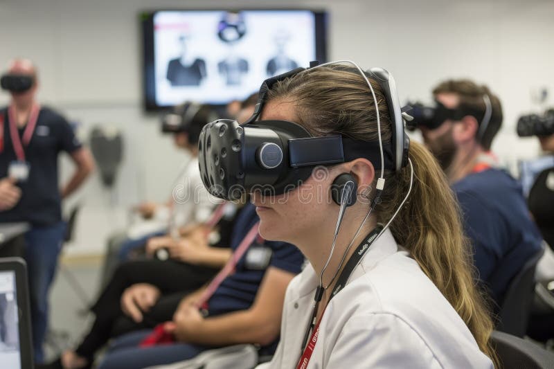 Multiple Individuals Using VR Headsets in a Classroom Setting, Design a ...