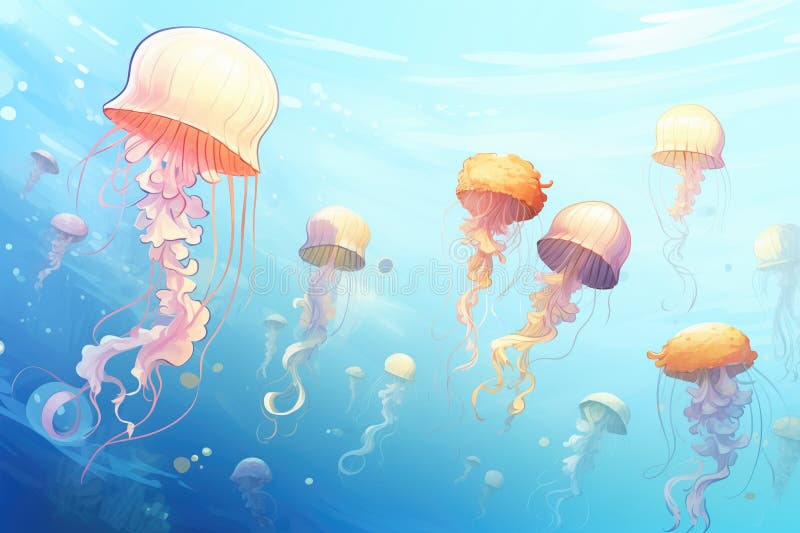 Multiple Jellyfish Drifting Near the Ocean Surface Stock Illustration ...