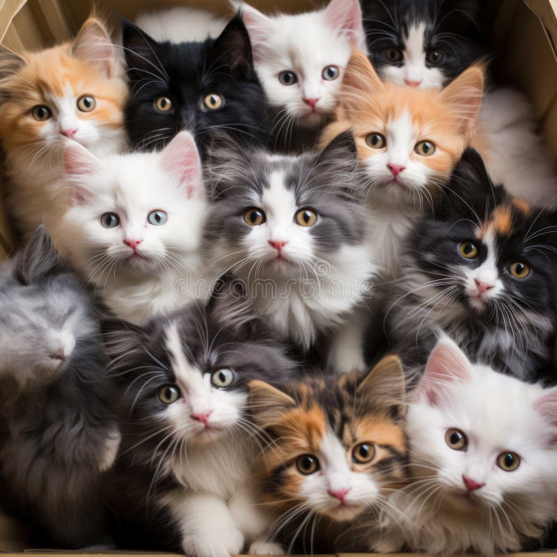 Multiple Kittens Packed Together, Varying in Fur Color Stock ...