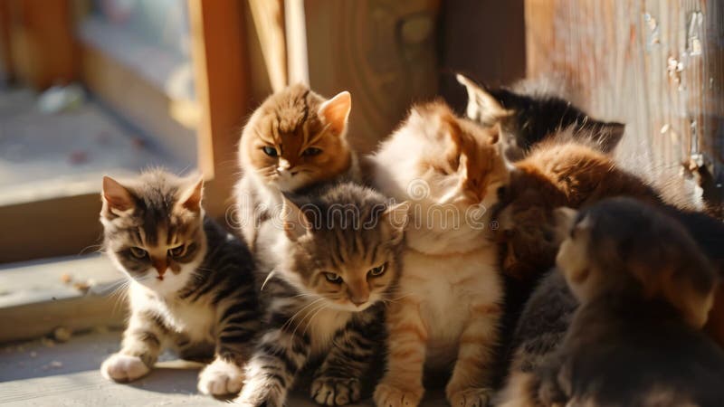 Multiple Kittens are Standing Next To Each Other in a Sunny Setting, a ...