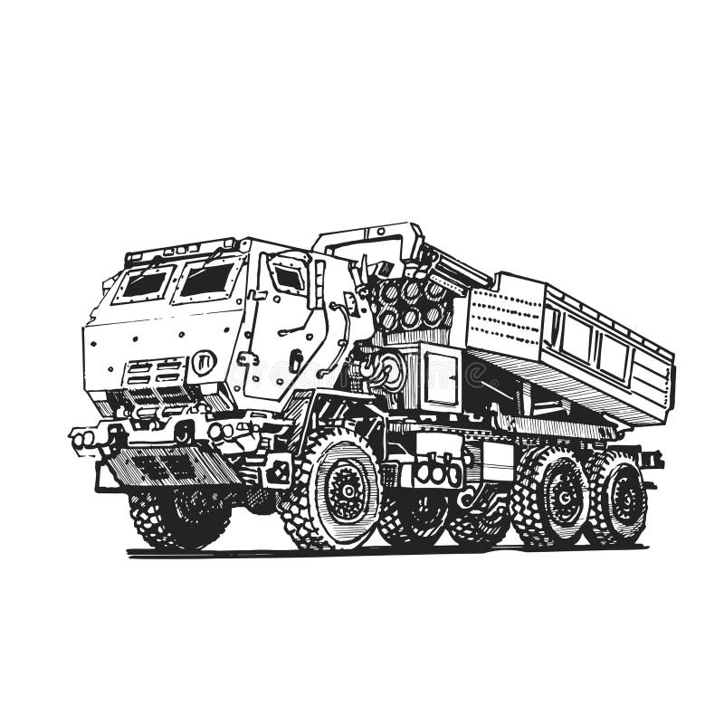 Multiple Launch Rocket System. Military Vehicle. Hand Drawing Stock ...
