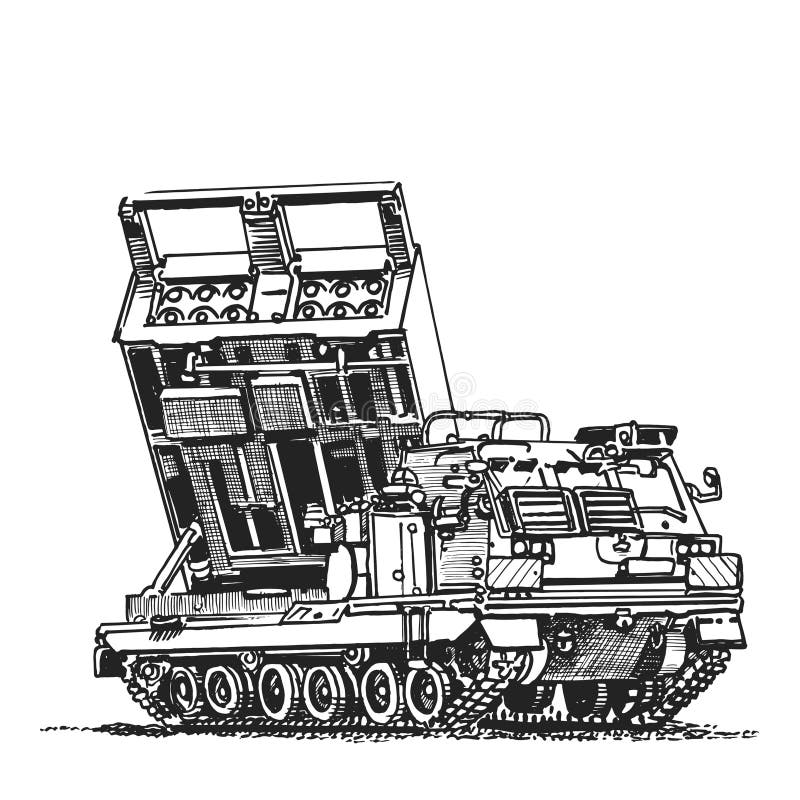 Multiple Launch Rocket System. Military Vehicle. Hand Drawing Stock ...