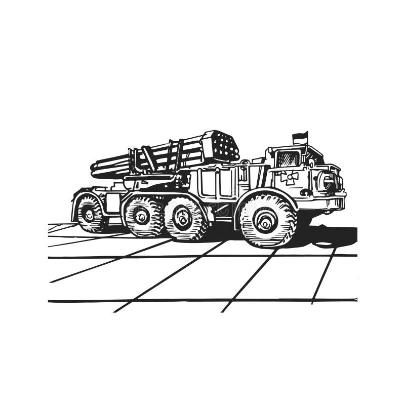 Multiple Launch Rocket System. Military Vehicle. Hand Drawing Stock ...