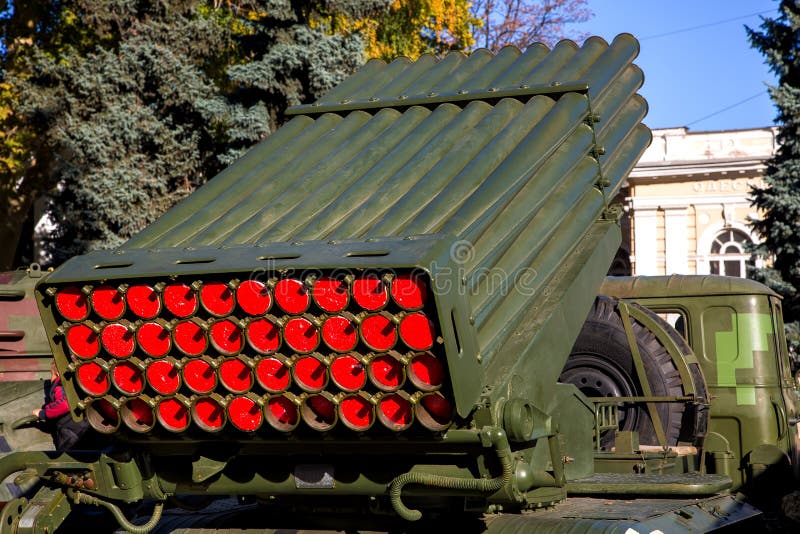 Multiple Launch Rocket Systems Rear View. Stock Photo - Image of green ...