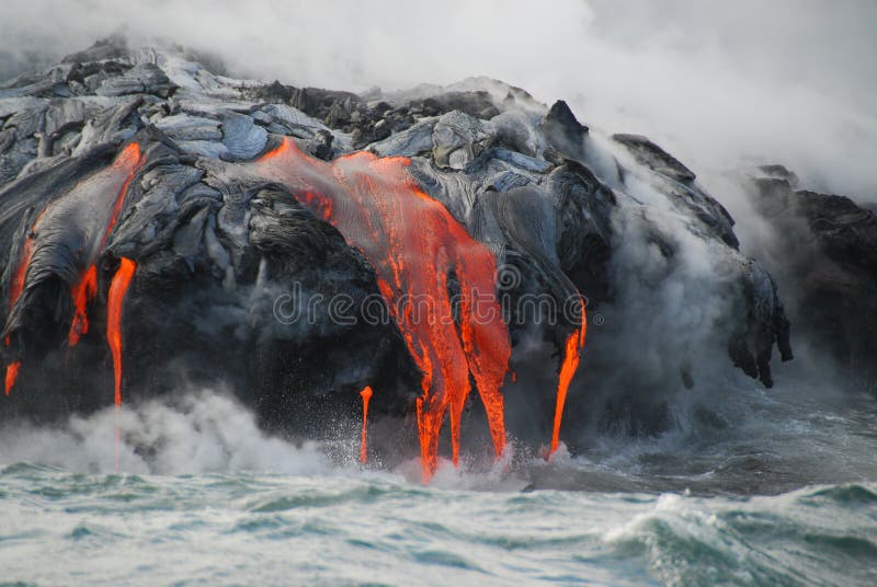 Multiple Lava Flows, Ocean, Steam, Close Up Stock Photo - Image of ...