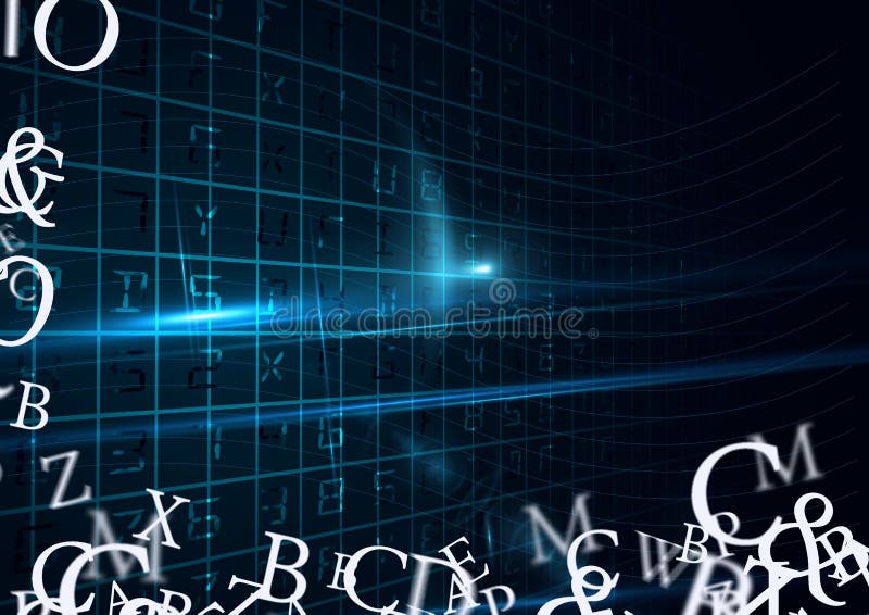 Multiple Letters and Spot of Light Against Data Processing on Blue ...