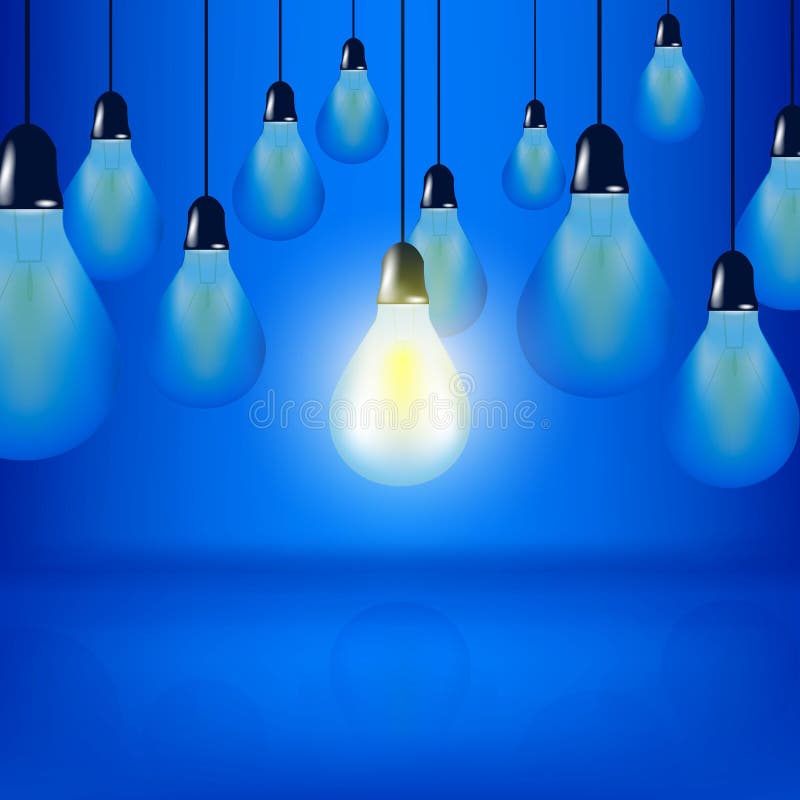 Multiple Light Bulbs Hanging with Cords, One Bulb is Glowing Stock ...